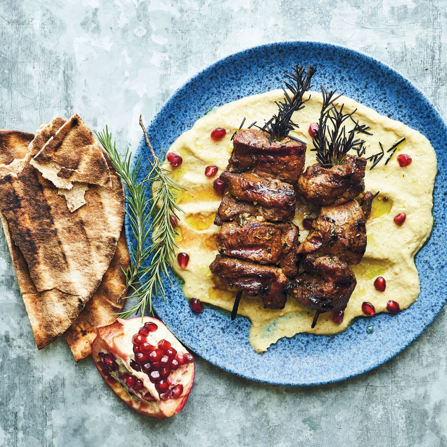 grilled lamb and potato kebabs