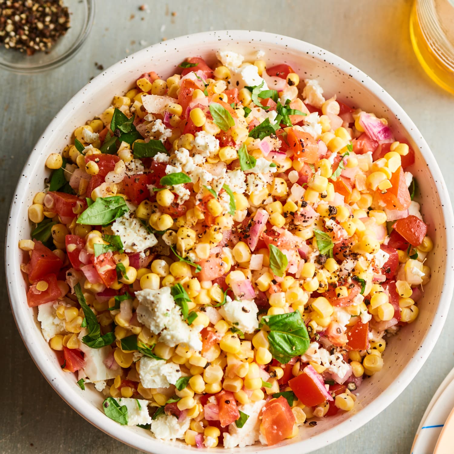 Fresh Corn Salad with Tomato Basil and Feta