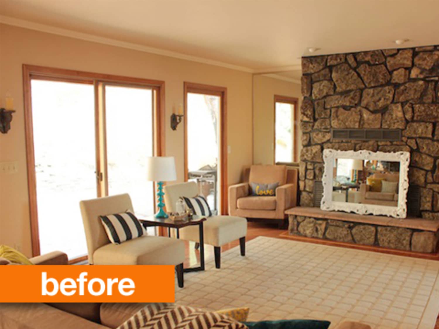 Rock Fireplace Makeover Before And After