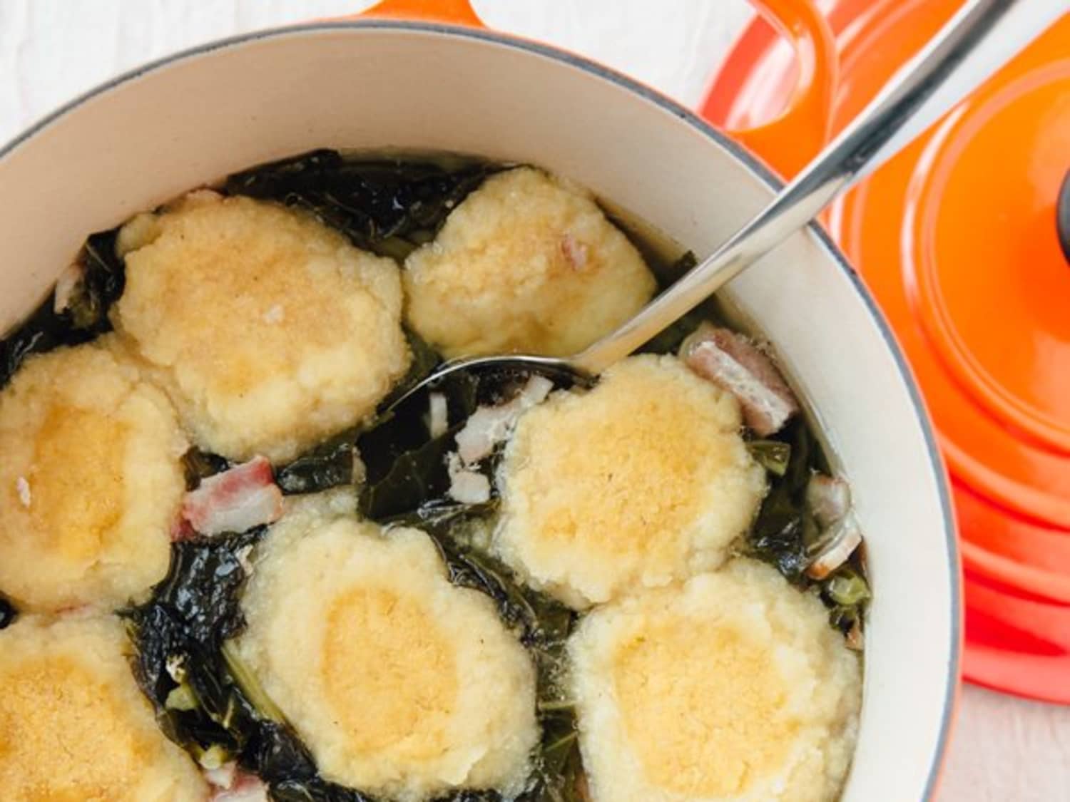 cornbread dumplings in greens