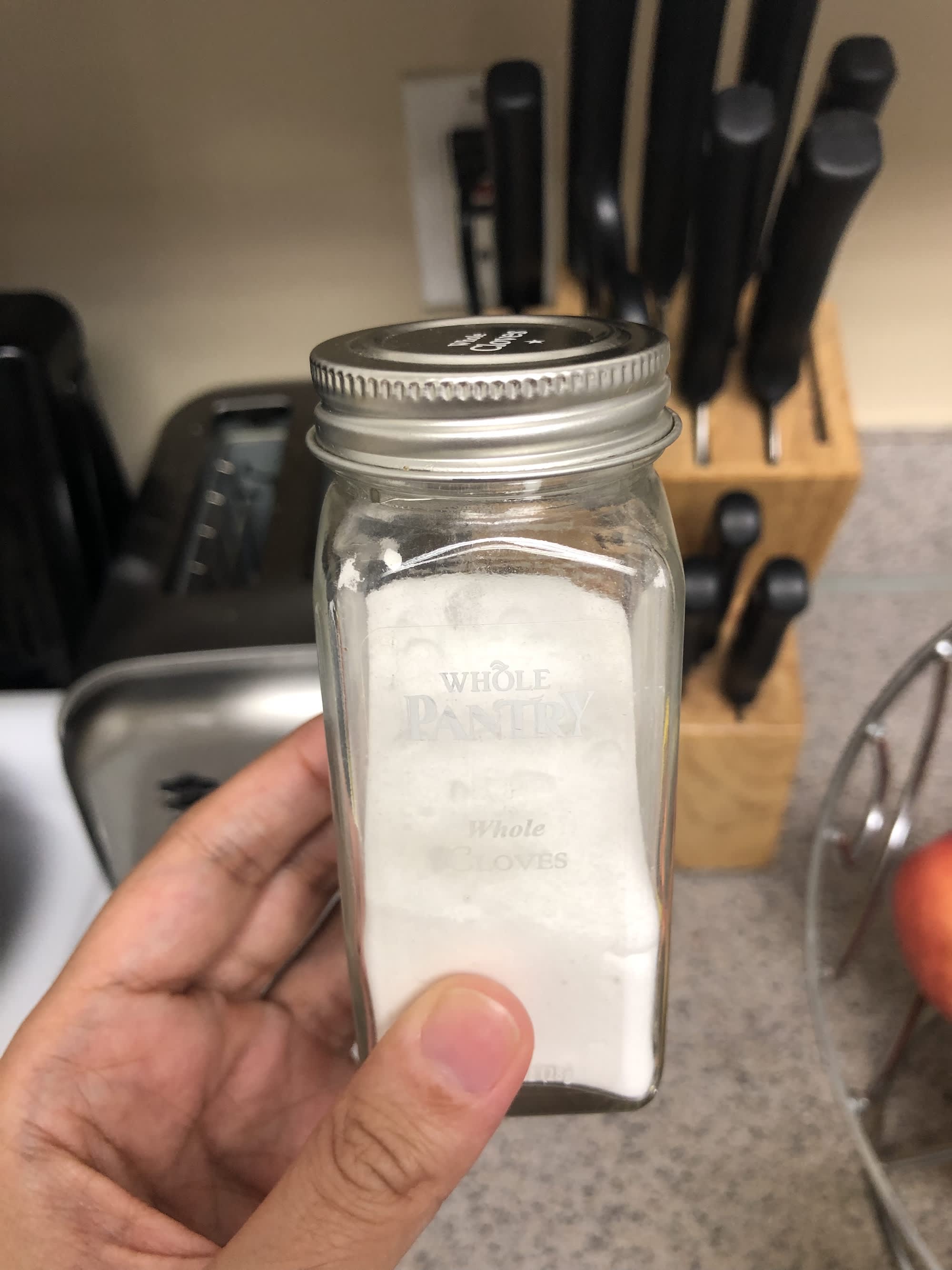 Baking Soda Container Baking Soda In Glass Jar Closed With Wooden Lid