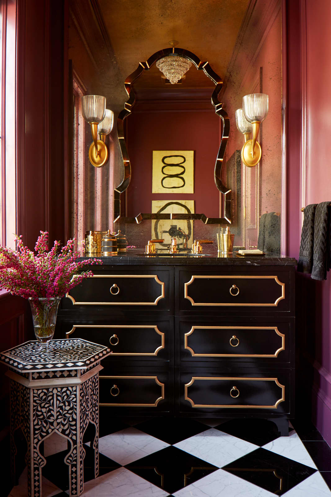 what colour goes with red wallpaper