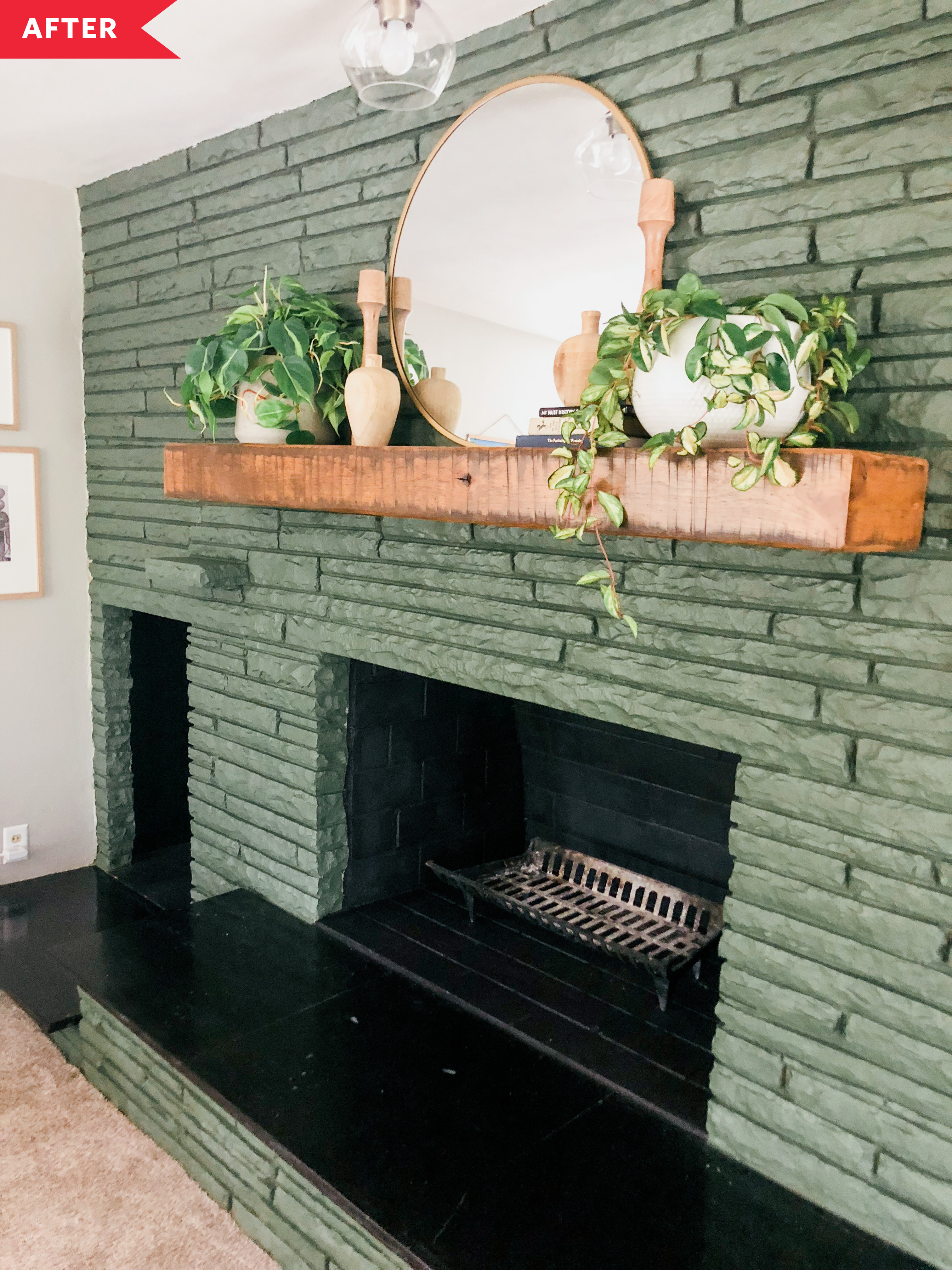 green fireplace