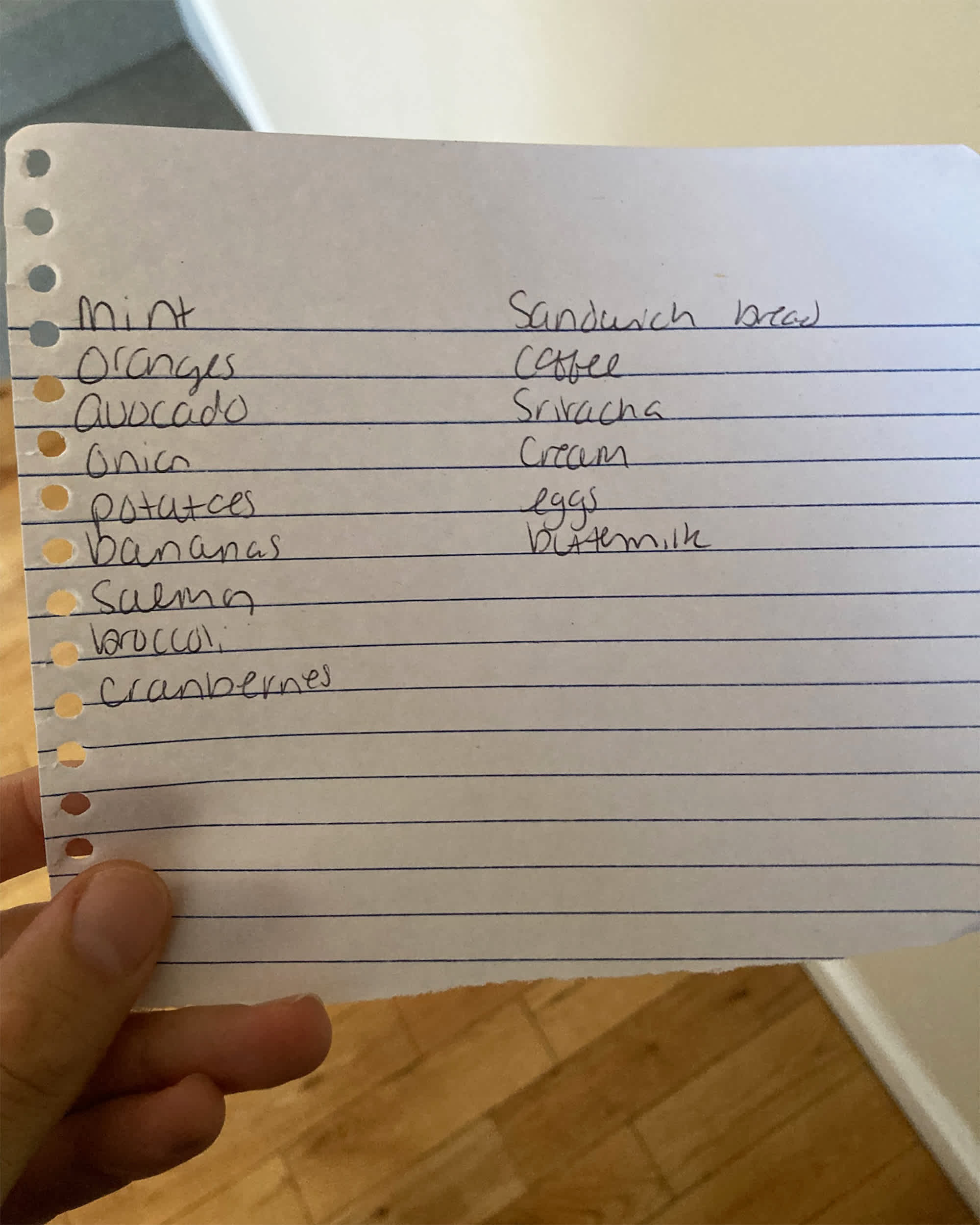 basic grocery list handwritten