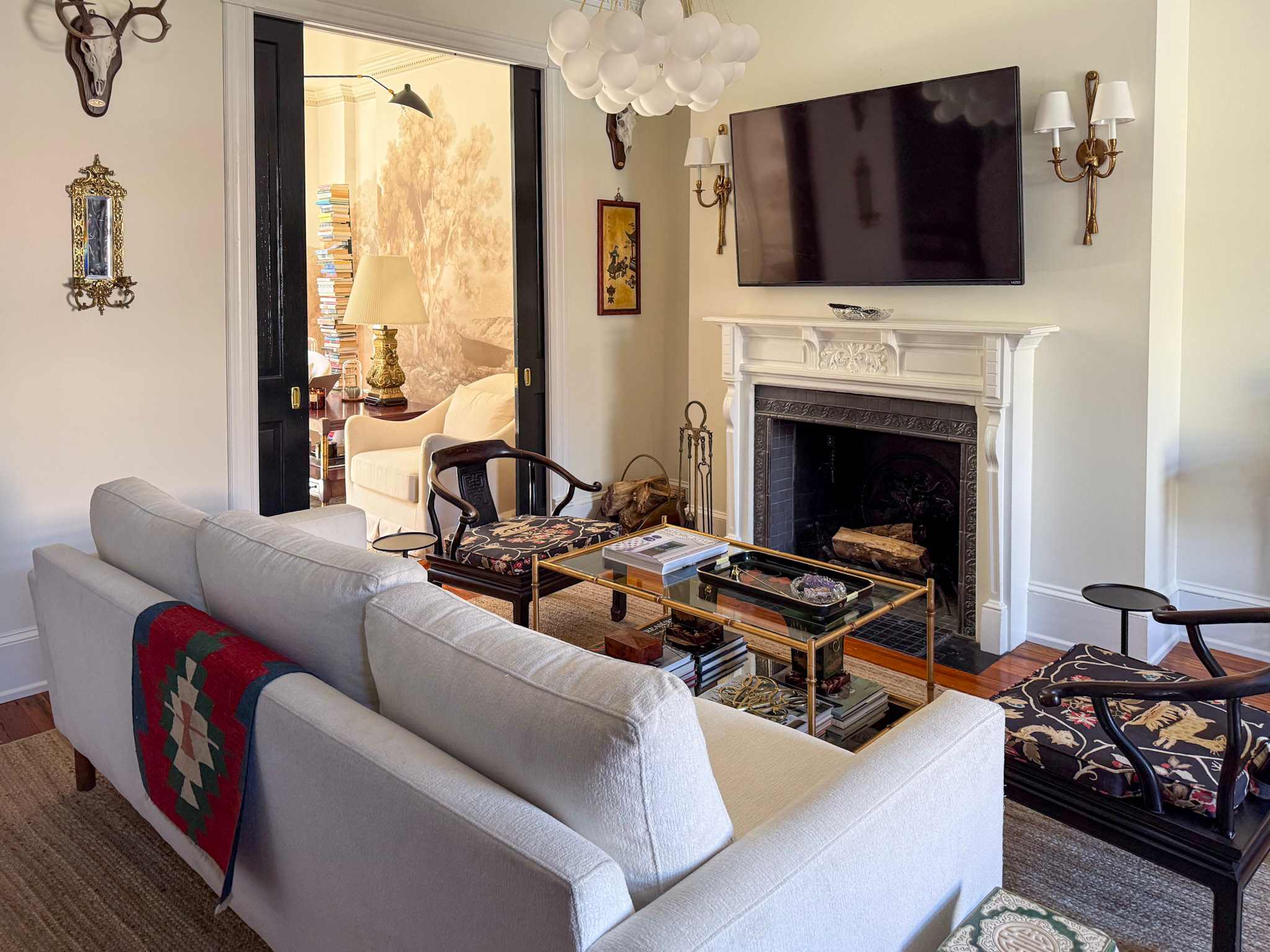 Long Narrow Room With Fireplace